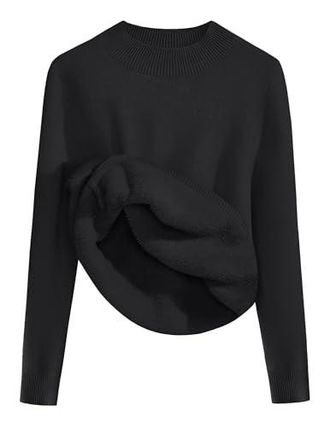 Zeagoo Pull chaud dhiver pour femme, col montant, manches longues, sweat thermique en polaire, pull en tricot doubl&eacute;, sweat-shirt chaud Sherpa, Noir, XXL