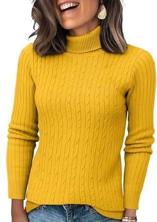 Generic Pull Femme Hiver Chaud col Montant Mode Ample Sweatshirts Couleur Unie Pull Femme Chic et El&eacute;gant D&eacute;contract&eacute; Manche Longue Jumper Tops Jaune