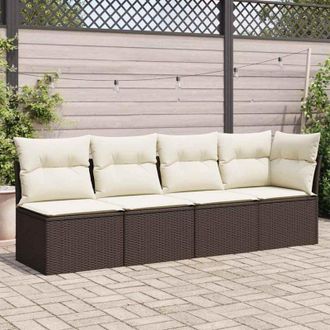vidaXL Canap&eacute; de jardin avec coussins 4 places marron r&eacute;sine tress&eacute;e