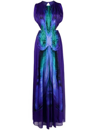 Alberta Ferretti robe longue pliss&eacute;e &agrave; imprim&eacute; graphique - Bleu