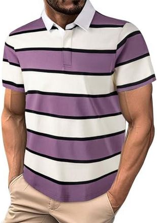 Generic Hauts d&eacute;t&eacute; ray&eacute;s pour hommes d&eacute;contract&eacute;s mode ray&eacute; l&acirc;che manches courtes revers manches courtes t-shirt, violet, XXL