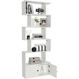 Costway Costway - Biblioth&egrave;que avec 5 Etag&egrave;res en Forme de s, &Eacute;tag&egrave;re de Rangement avec Compartiments 2 Portes pour Salon, Bureau, Chambre, 70 x 23 x 183 cm