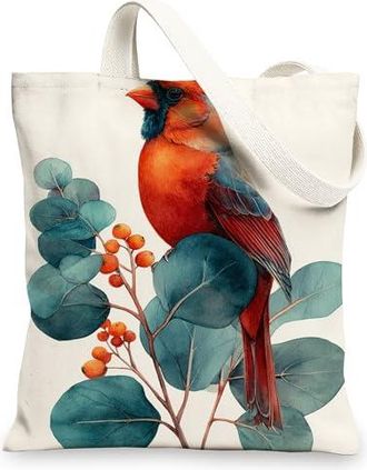 Generic Sacs fourre-tout artistiques en toile, motif oiseaux et feuilles, sacs de courses réutilisables, légers et lavables pour salle de sport, voyage, plage