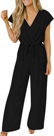Generico Combinaison Femme &Eacute;l&eacute;gante Curvy Pantalon de Surv&ecirc;tement Femme Ample Combinaison Sans Manches Col en V Complet Jambe Large Longue Combinaisons Femme &Eacute;