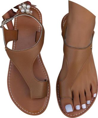 Minetom Sandalen Damen PU Strandsandalen Bequem R&ouml;mer Boho Flip Flops Flache Schuhe Slingback Flache L&auml;ssige Offene Zehentrenner Sommerschuhe Hallux Valgus Bi