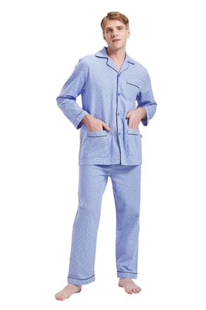 Global Herren Schlafanzug Flanell | Herren Pyjama Set Lang Baumwolle | Herren Zweiteilige Nachtw&auml;sche Loungewear Schlafanzughose Lang Gummizug und Kordelzug|
