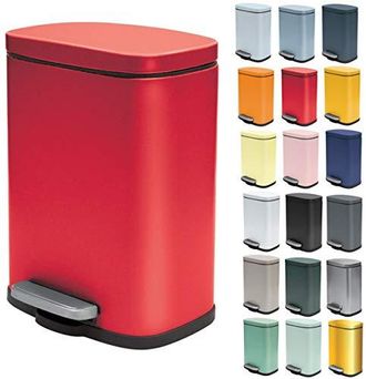 Spirella Poubelle de Salle de Bain &agrave; P&eacute;dale AKIRA - Acier Inoxydable Haut de Gamme - Fermeture Silencieuse Easy-Close - Rouge Mat - 5L