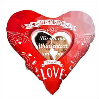 Indigos UG Foto-Kissen Herz mit eigenem Foto individuell Bedruckt - All You Need - selbst gestalten - 38x38 cm - bunt - mit Kissenf&uuml;llung - personalisierte Gesch