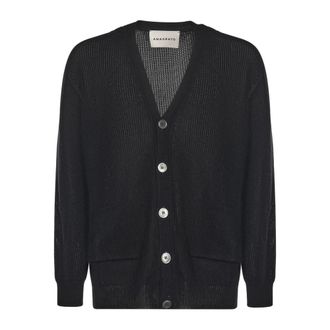 Amaranto Schwarzer V-Ausschnitt Pullover mit Knopfleiste - - Knitwear - Herren - Schwarzk - M