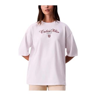 Calvin Klein Jeans Femme, Tops, Blanc, Taille: 34 FR T-shirt imprim&eacute; &agrave; manches courtes et col rond