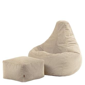 Icon Brand Dalton Pouf Velours C&ocirc;tel&eacute; avec Tabouret, Pouf Poire avec Remplissage, Fauteuil Salon Confortable, Fauteuil Chambre, Meuble Salon, Decoration Chambre,