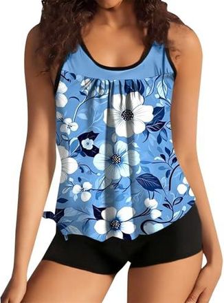 Generic Ensemble tankini imprim&eacute; conservateur pour femme - Maillot de bain fendu &agrave; motif floral avec coussinets de soutien-gorge int&eacute;gr&eacute;s et short boyshort, m