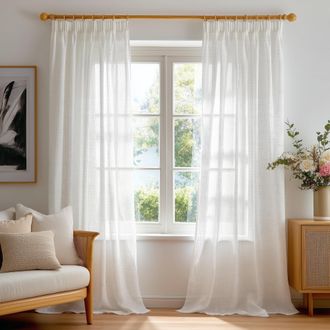 Deconovo Leinenoptik Vorhang Gardinen Kräuselband Voile Vorhang Halbtransparent Stores Gardinen Wohnzimmer Dekoschal Durchsichtig Gardinenschals für Schlafzimm