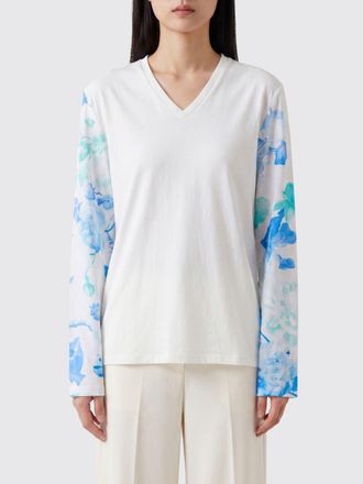 Maison Margiela Langarm-T-Shirt aus Baumwolle mit Blumenprint und V-Ausschnitt