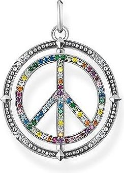 Thomas Sabo Peace PE941-318-7 Pendentif pour femme en argent sterling 925 noirci avec plusieurs pierres de zircone multicolores Dimensions : 37 x 28 mm, H: ca. 37