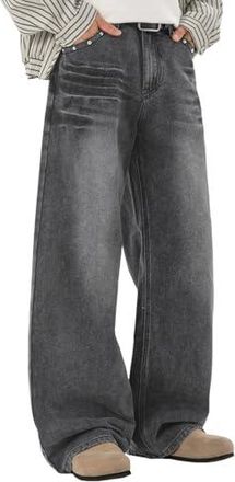 Generico Pantalon Homme Pantalon Large Homme Denim avec Coupe Extra Large Style Y2K avec D&eacute;chirures Stylis&eacute;es Design &Eacute;vas&eacute; Inspiration R&eacute;tro Style Baggy, gris,