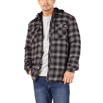 Dickies Herren Große, Entspannte Fleece-Flanell-hemdjacke mit Kapuze Arbeits-Utility-Oberbekleidung, Schwarzes Ombré-Karo, L