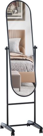 Clp Standspiegel Nane Oval I Stehspiegel 155x40 cm I Für Wohnzimmer Oder Schlafzimmer I Neigbar, 360° Drehbar I Ganzkörperspiegel Mit Rollen, Farbe:schwar
