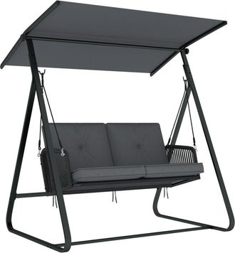 OUTSUNNY Balancelle de jardin - Outsunny - 2 places - toit r&eacute;glable et coussin &eacute;pais - r&eacute;sine tress&eacute;e - 150 x 128 x 168 cm - gris fonc&eacute;