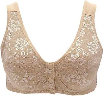 Generic 2026 Soutien-gorge pour femme confortable et sexy r&eacute;glable double poitrine sans anneau en acier grande taille bouton avant fin, beige, 66