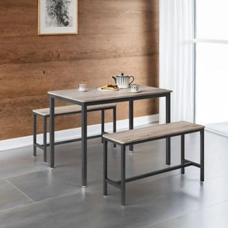 Vasagle Table &agrave; Manger avec 2 Bancs, Ensemble de 3 Meubles, 70 x 110 x 75 cm, 2 Bancs de 30 x 97 x 50 cm, Cadre en Acier, Marron Ruatique et Noir dencre