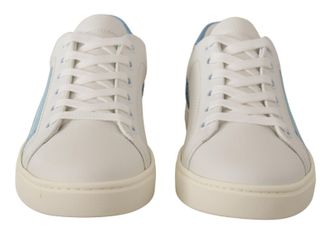 Dolce & Gabbana Womens White Blue Leather Low Top Sneakers Shoes