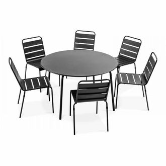 Oviala Oviala - Ensemble table de jardin ronde et 6 chaises en m&eacute;tal anthracite - Palavas