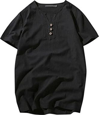 Generic Chemises pour homme en lin blanc boutonn&eacute;, chemises courtes en lin pour adultes, hauts boutonn&eacute;s, coupe ajust&eacute;e, polo en coton blanc, t-shirt &agrave; manche