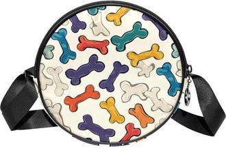 Generic Petit sac &agrave; bandouli&egrave;re rond pour femme, motif os de chien, sac &agrave; dos avec fermeture &eacute;clair, bretelles r&eacute;glables, sac &agrave; main rond d&eacute;contract&eacute; pour fem