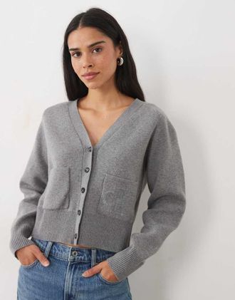 Calvin Klein Jeans Baumwoll-Cardigan mit Raglan&auml;rmeln in Grau