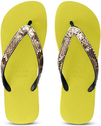 UZURII Slipper & Pantoletten - Zehentrenner Python Taupe - Gr. 37_38 - in Gr&uuml;n - f&uuml;r Damen