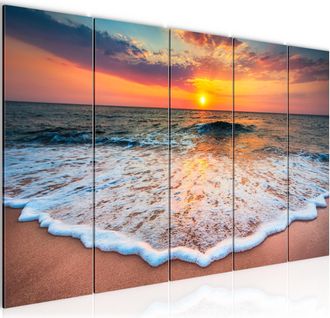 Runa Art Wandbild XXL Strand Meer Wohnzimmer Schlafzimmer 200 x 80 cm Orange 5 Teilig - Made in Germany - 044555a