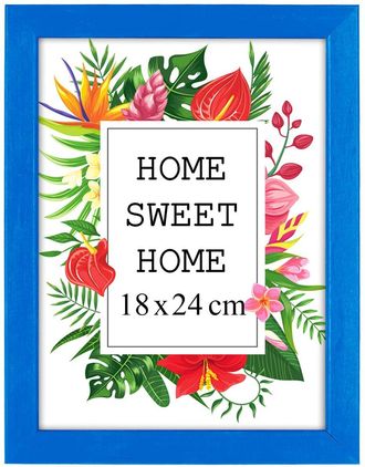 MG Design Blau Bilderrahmen 18 x 24 cm - Aus echtem Holz mit Acrylglas, zum Aufhängen & Aufstellen, für Fotos, Poster & Puzzle