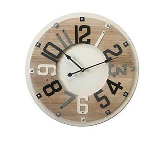 Mobili Rebecca Horloge de Salon Ronde, Bois Metal, Beige Marron, Style Moderne, pour Salon Chambre - Dimensions: Ø 50 cm x L 4,5 cm - Art. RE4993