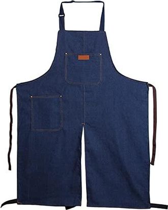 MagiDeal Bref Tablier de Jambe Fendue en Denim de Poterie, Cou R&eacute;glable L&eacute;ger Anti Respirant avec Poches Tabliers Lavables pour Cuisine Unisexe