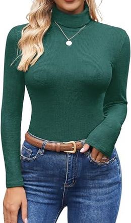 Ekouaer Vêtements Chauds à Col Roulé pour Haut Thermique Femme sous Pull Femme Respirante, Vert, XXL