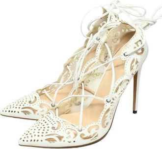 Generic YUJIEBB Chaussures de mariage en cuir sculpt&eacute; avec fleurs sculpt&eacute;es pour femme - Talon aiguille &agrave; lacets et d&eacute;coupes florales - Pointure 34-46, blanc,