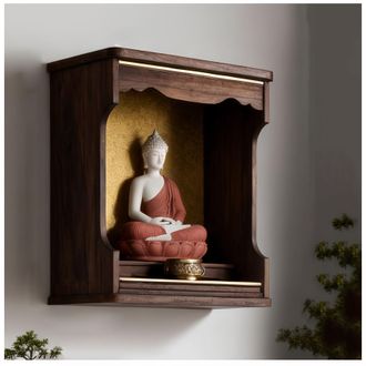 Generic Wandmontierter Schrein-Altartisch for Zuhause, Reichtumsgott Guanyin Buddha-Statue-Schrank, Buddha-Altar-Regal-Schrein Mit Schublade(Walnut,58x45x30cm