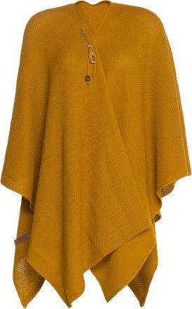 Knit Factory Jazz Poncho - Elegant Gestrickter Damen Cape - Wickelschal mit Wolle - Hochwertige Qualit&auml;t - Ocker