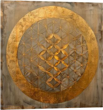 Posterlounge Symbol der Sch&ouml;pfung: Blume des Lebens Acrylglasbild von DejaReve 50 x 50 cm Gold Wandbilder Wanddeko