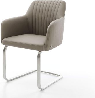 DELIFE Freischwinger Greg-Flex Echt-Leder Schlamm Freischwinger flach Edelstahl Taschenfederkern, Esszimmerstühle