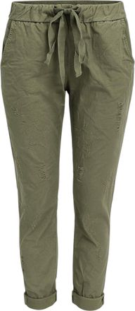 Mississhop 350 Damen Hose Cargohose Sterne Sweatpants Jogginghose Baumwolle Freizeithose Boyfriend Baggy Haremshose zerrissene Hose Outfit mit Gummibund Oliv