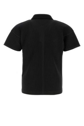 Homme Pliss&eacute; Issey Miyake Pleated Polyester Polo Shirt - Black
