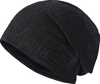 ZLYC Coton Slouch Léger Jersey Bonnet pour Hommes(Letter Printed Black)