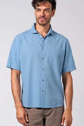Hempage Hempage Herren vegan Hemd Gestreift Kurzarm Gletscherblau