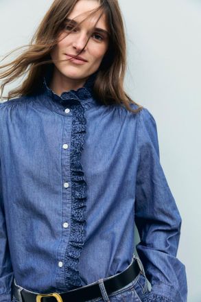 Gerard Darel Chemise &agrave; volants brod&eacute;s en denim - LOUPY - Jeans