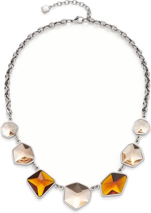 Leonardo Halskette Caprina - Statement-Kette aus silberfarbenem Edelstahl - facettierte Glaskirstalle in zwei Brauntönen - 42-47 cm Länge - Geschenk Schmuck Da