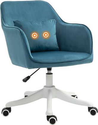 HOMCOM Chaise de Bureau Velours Fauteuil Bureau massant Coussin Lombaire intégré Hauteur réglable pivotante 360° Bleu