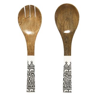 The Home Deco Factory KA0573, Mango Wood Salad Server, elegant and Durable Design, ideal for All Your Meals, Easy to clean, one Size, Brown and Black Color