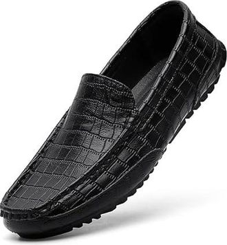Generic Mocassins for Hommes &agrave; Bout Rond en Simili Cuir &agrave; Carreaux, antid&eacute;rapants, l&eacute;gers, &agrave; Talon Plat, for Bal de Fin dann&eacute;e(Noir,38 EU)